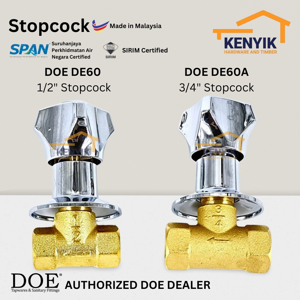DOE Basic Series 1/2" or 3/4" Stopcock (DE60 / DE60A) | Shopee Malaysia