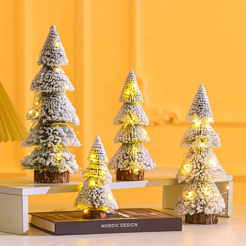 Tower Shaped Flocked Cedar Tree Tabletop Christmas Tree Decorations ...