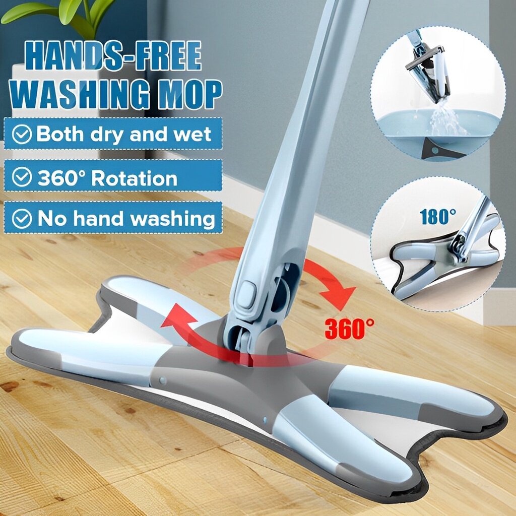 X Shape Hand Free Lazy Mop x mop Hand Free Self-Twisting Flat Mop with ...