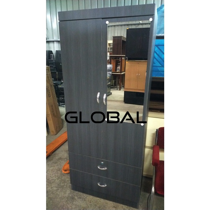 Direct Factory Dark Brown Wood Wardrobe With Mirror Almari Baju Kayu ...