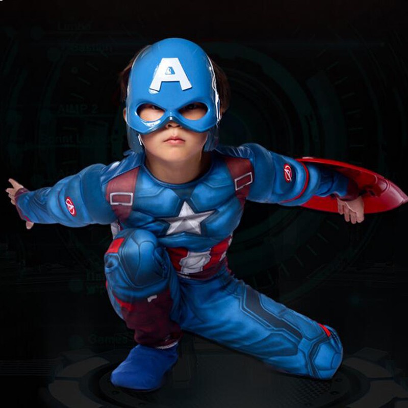 Superhero Kids Muscle Captain America Costume Avengers Child Cosplay ...