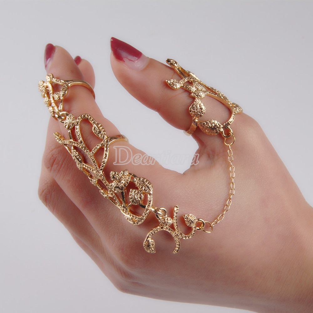 Exaggerated Index Finger Middle Finger Conjoined Ring Hollow Diamond ...