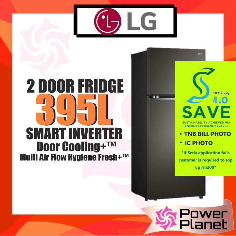[SAVE4.0] LG 395L 2 Door Fridge Door Cooling GN-B392PXBK Smart Inverter ...