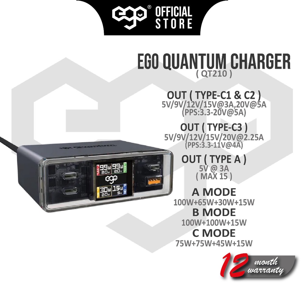 Ego QT210 Quantum 210W 3 modes display output OLED color screen GaN ...