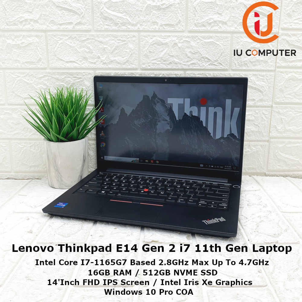 LENOVO THINKPAD E14 GEN2 INTEL CORE I7-1165G7 16GB RAM 512GB NVME SSD USED LAPTOP REFURBISHED ...