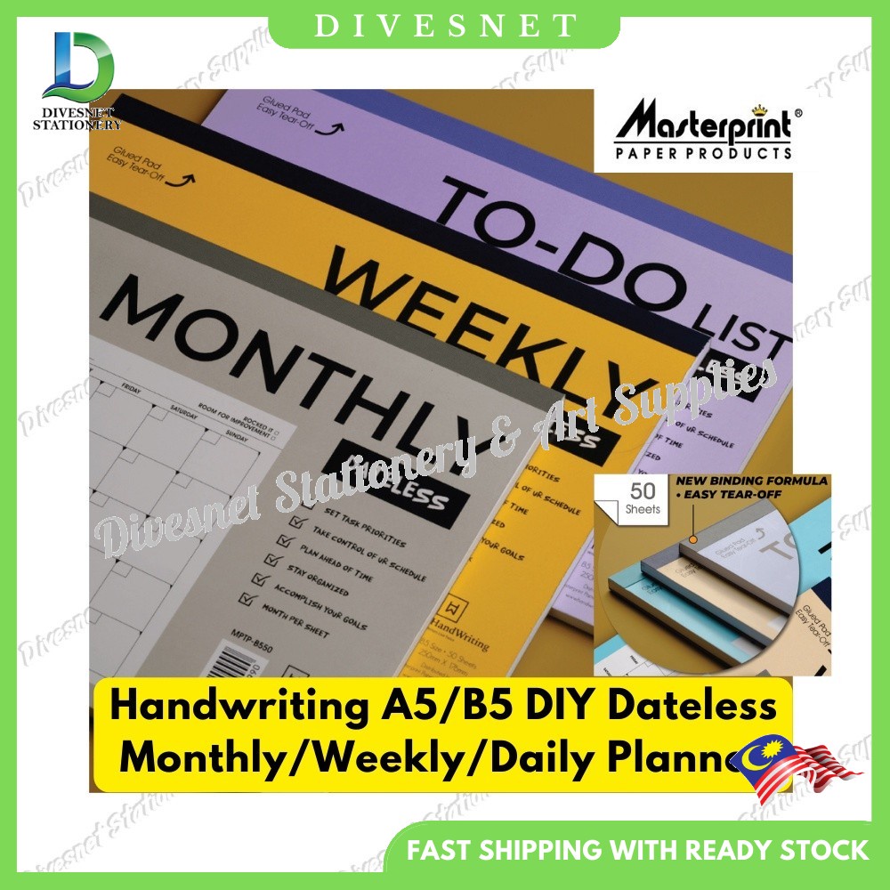 Masterprint Handwriting A5/B5 DIY Dateless Monthly Weekly Daily Planner ...