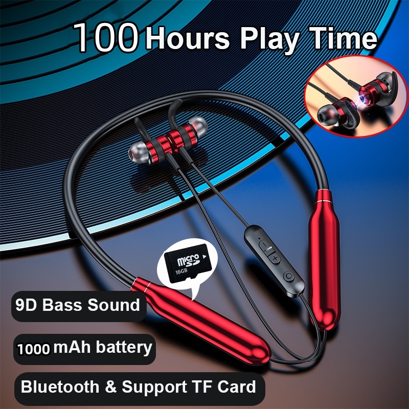 100 Hours Play Time Wireless Bluetooth Headset with TF Card Support ...