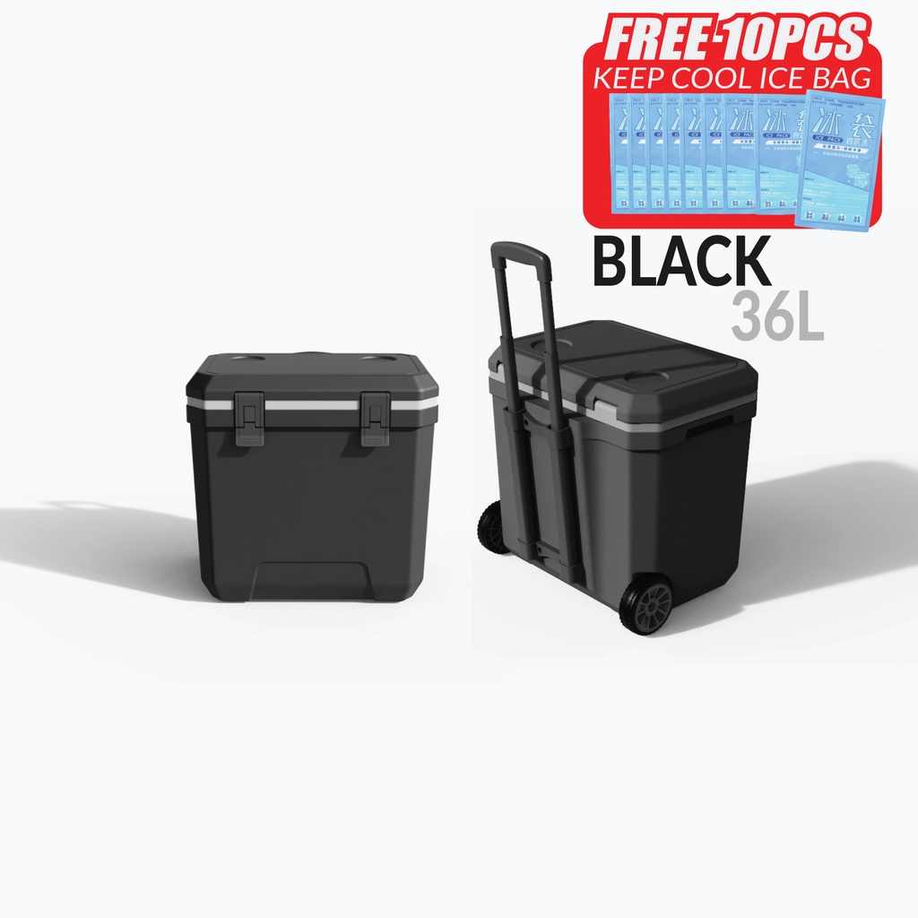 36L Trolley Ice Box Cooler With Wheel Black and White Portable Outdoor ...