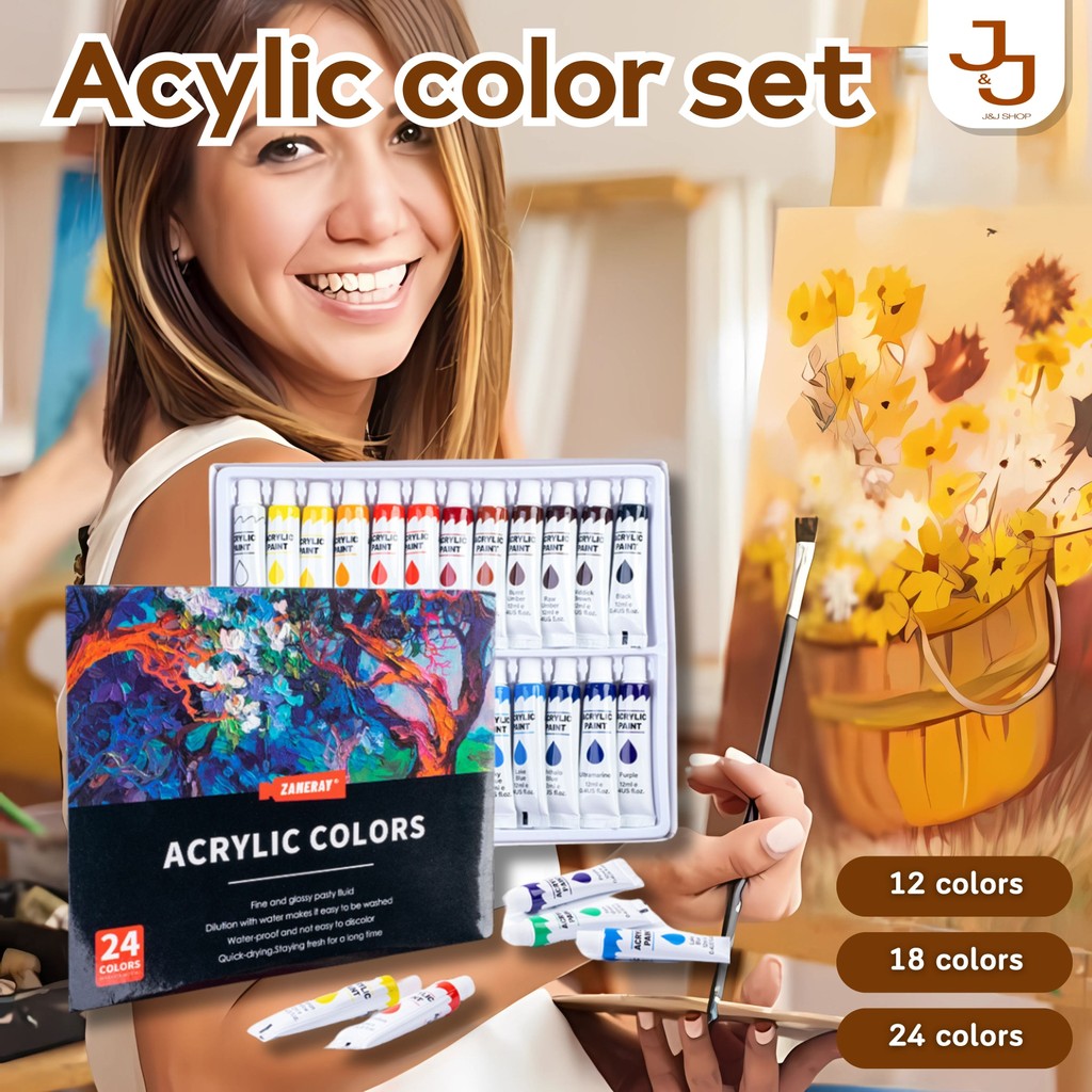 12/ 18/ 24Color Acrylic Paint Colour Set used for painting canvas ...