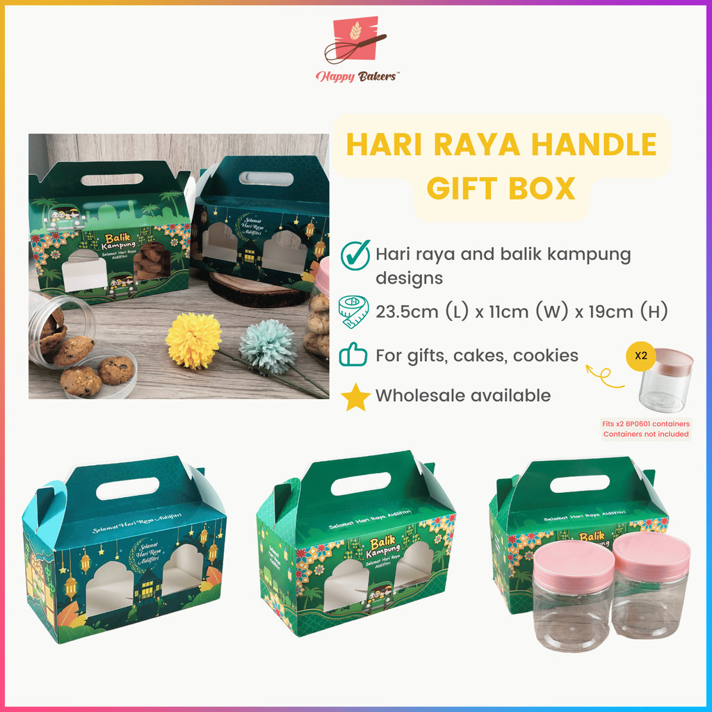 Hari Raya Gift Box With Handle For 2 Containers Cookies Cakes Pastries ...