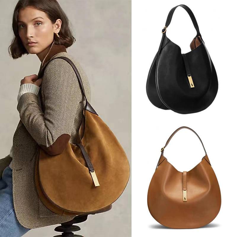 Poloid Double Saddle Bag Large Capacity Tote Bag Cowhide Cross-body ...