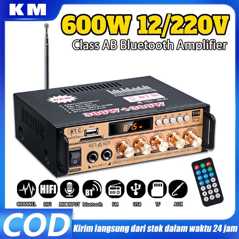 300w+300w Digital Hifi Bluetooth Stereo Audio Amplifier Fm Radio Usb BT-198E Karaoke Amplifier ...