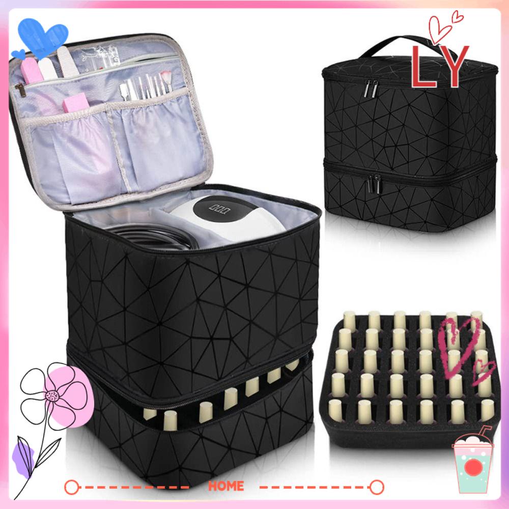 LY-HOME Manicure Bag, Double Layer with Handle Nail Organizer, 30 Grids ...
