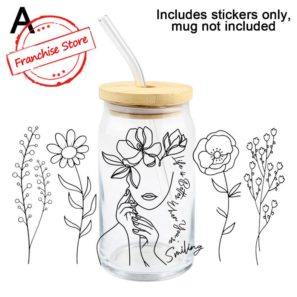 3D UV DTF Transfer Cup Wrap Transfer Sticker For 16 Oz Glass Coffee ...