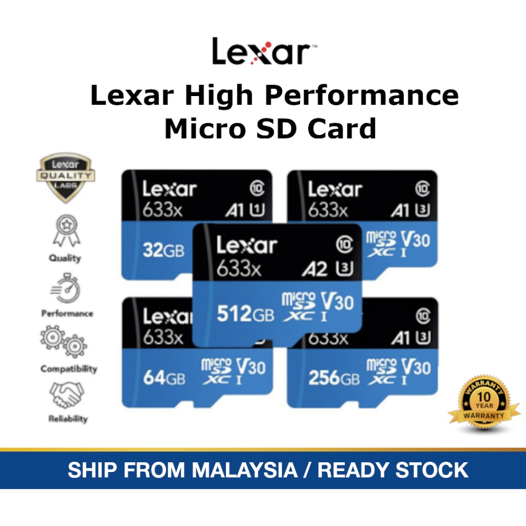 Original Lexar 633x 512GB 256GB 128GB 64GB 32GB Micro SD CARD (10 years ...