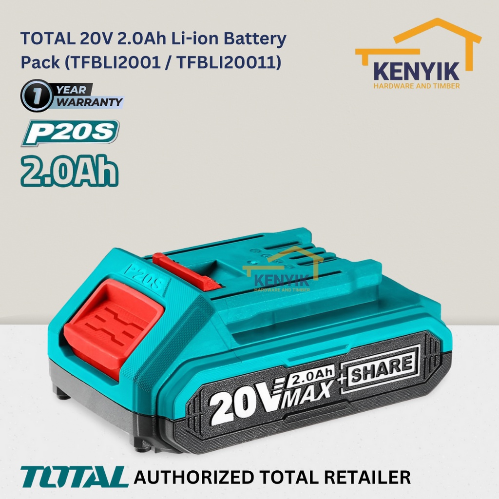 TOTAL 20V 2.0Ah Li-ion Battery Pack (TFBLI2001 / TFBLI20011) | Shopee ...