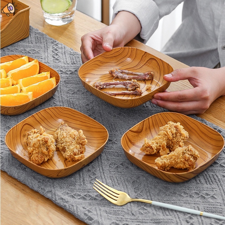 Creative Japanese imitation wood grain plastic bone spit plate snack ...