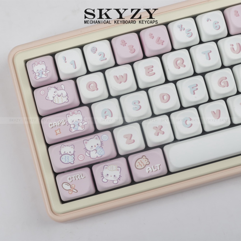 Kitten Eats Fish Keycaps MOA Profile Cute Pink Cartoon PBT Dye Sub ...