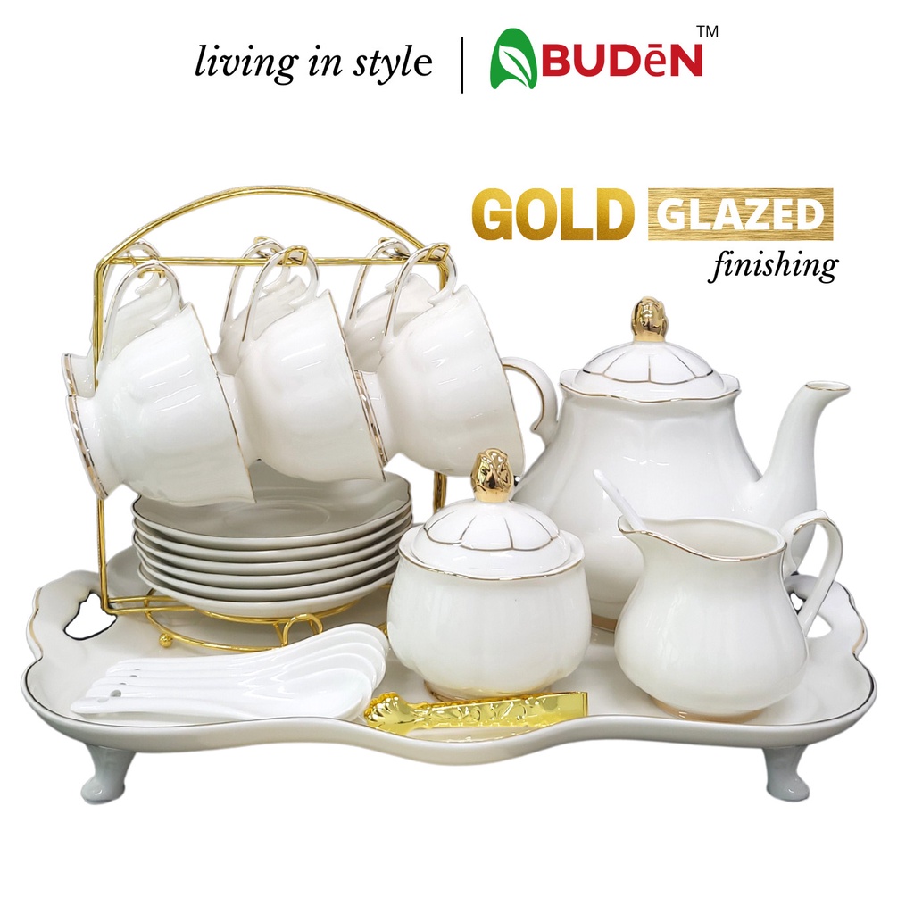 Signature Porcelain White Tea Set English Style White Gold Teapot Tea ...