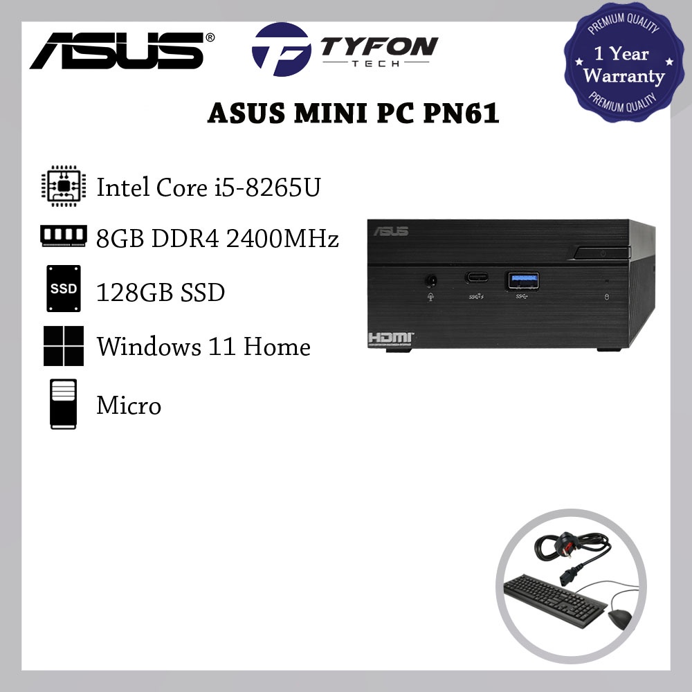 Asus Ultracompact Mini PC PN61 i5-8265U 8GB DDR4 RAM 128GB SSD Win 11 ...