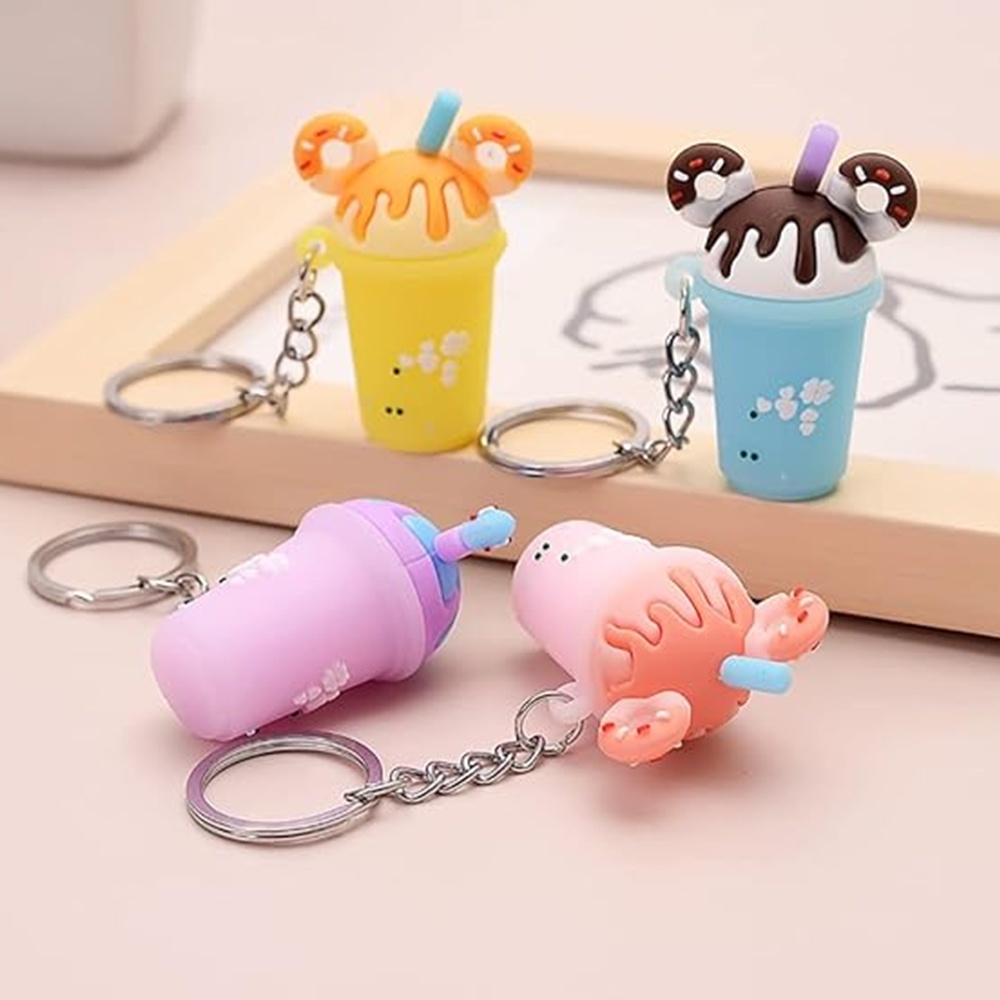 PVC Cartoon Silicone Sippy Cup Keychain Cute Donut Ice Cream Milk Tea ...