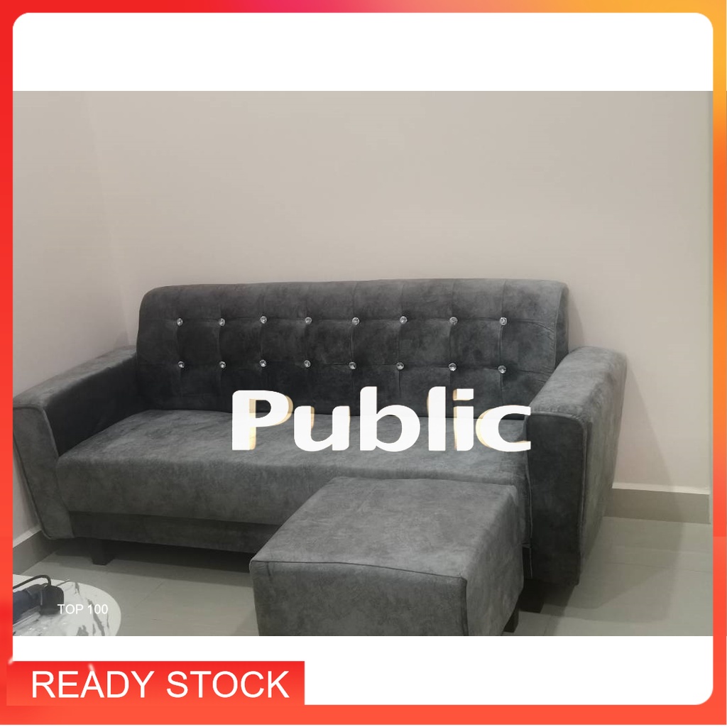 𝙏𝙀𝙍𝙈𝙐𝙍𝘼𝙃 Percuma 1 Bangku Sofa Baldu Kelabu 3 Seater Sofa Bentuk L ...