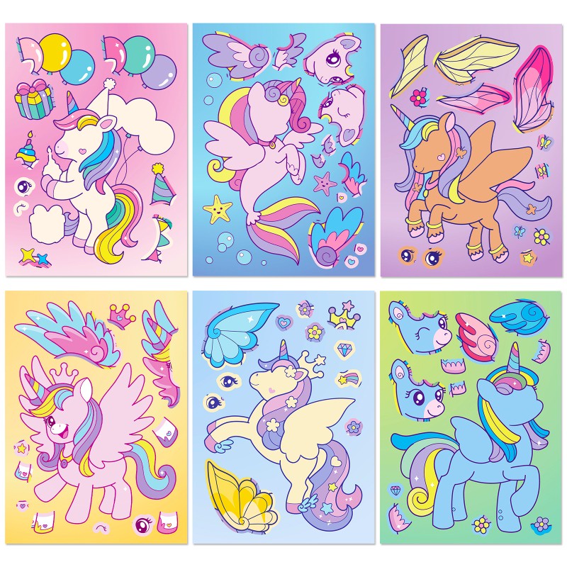 6sheets/bag My Little Pony Rainbow Unicorn Puzzle Sticker Children DIY ...