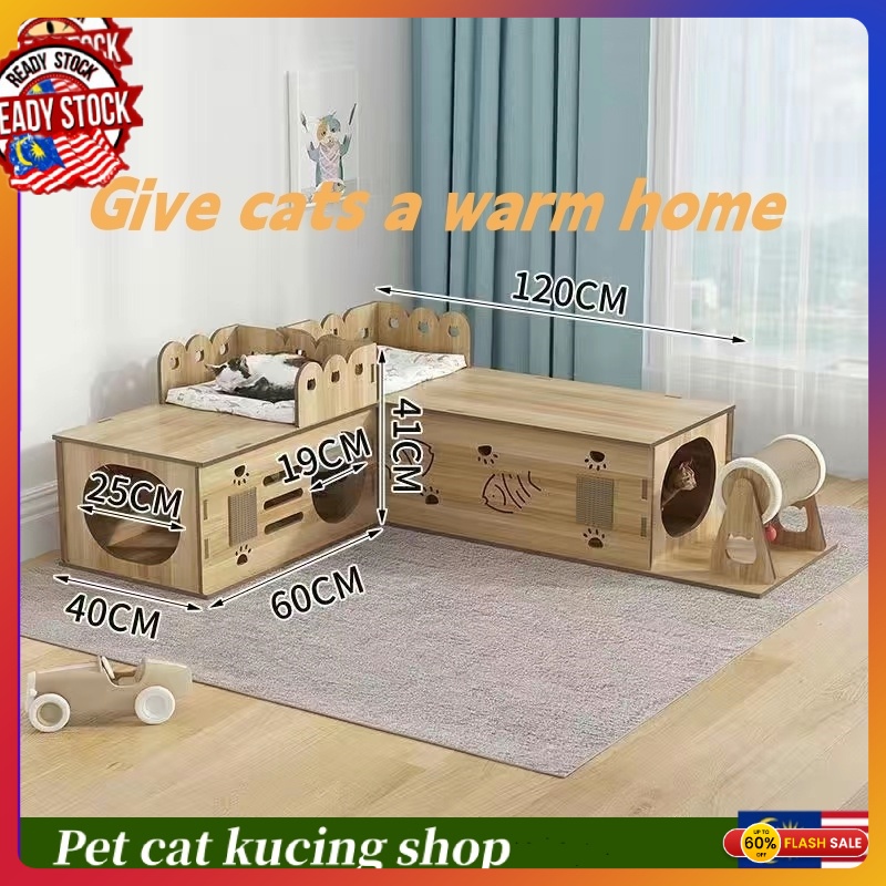 Wooden Cat Nest Cat Tunnel Cat Box House Cat Scratching Board Cat ...