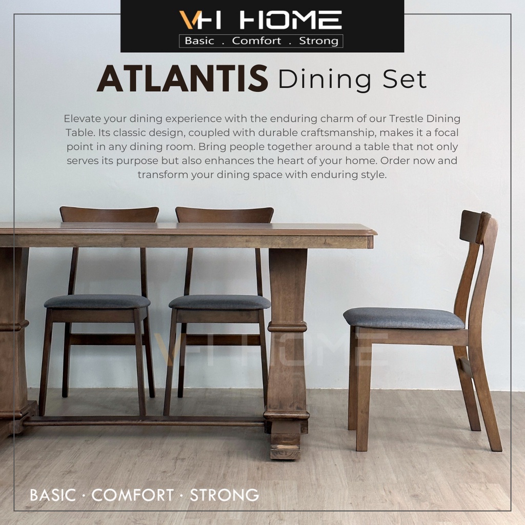 VH ATLANTIS Dining Set 1+6 Chair 160x90cm Trestle Base Table Meja Makan ...