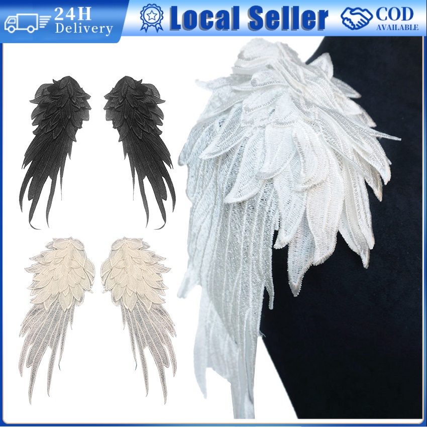 2Pcs black Embroidery Angel Wing Applique Sewing Flower Collar Gown ...