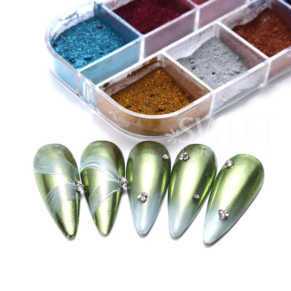 Mirror Powder Nail Art Irridescent Glitter Aurora Chrome Dust Metallic ...