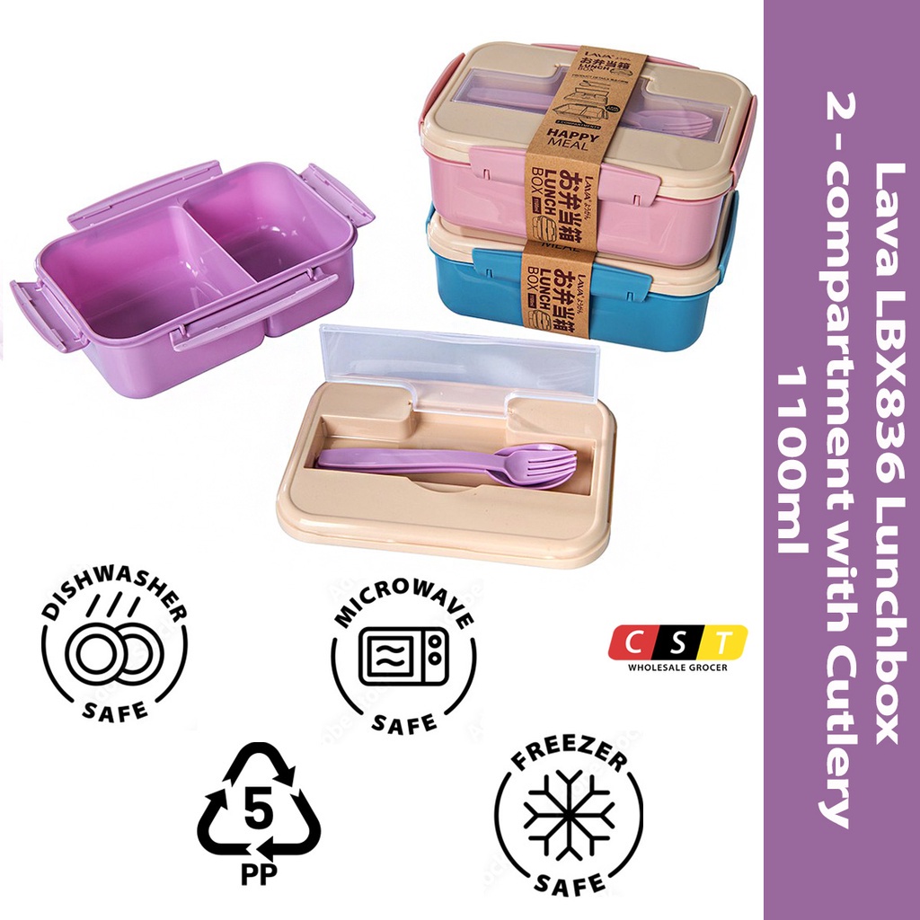 Lava LBX836 Lunch box / Bekas Makanan 2-compartment with Cutlery 1100ml ...