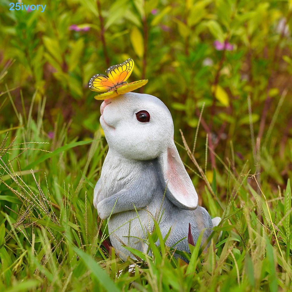 IVORY Butterfly Rabbit Light, Waterproof Funny Solar Bunny Statue Light ...