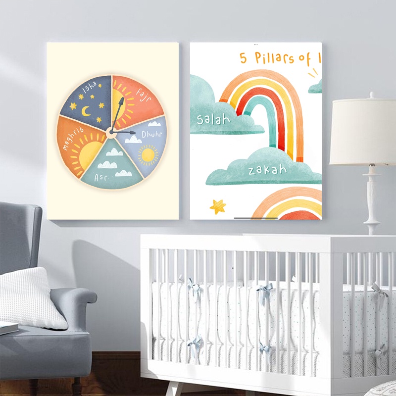 Framed Baby Early Education Canvas Painting Cartoon Letters Weather ...