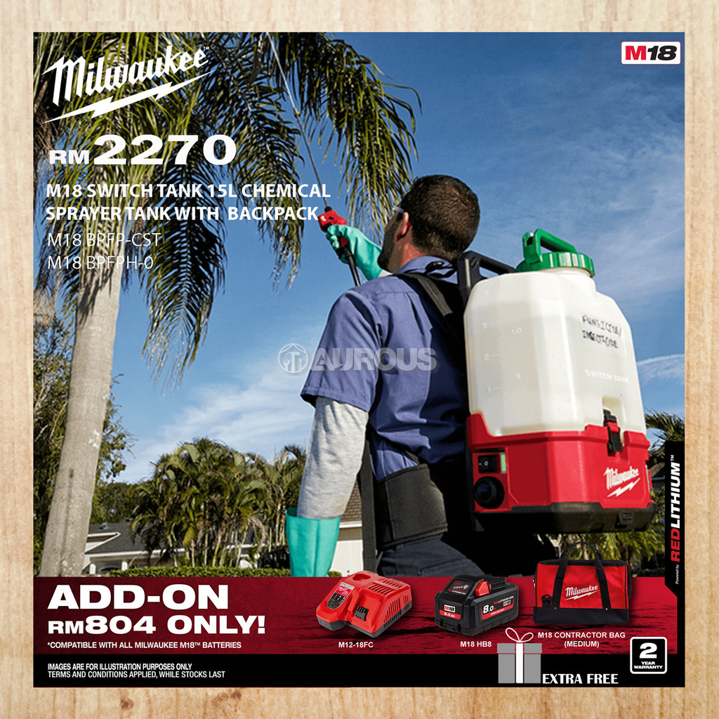 MILWAUKEE M18 SWITCH TANK 15 LITRE BACKPACK CHEMICAL SPRAYER WITH ...