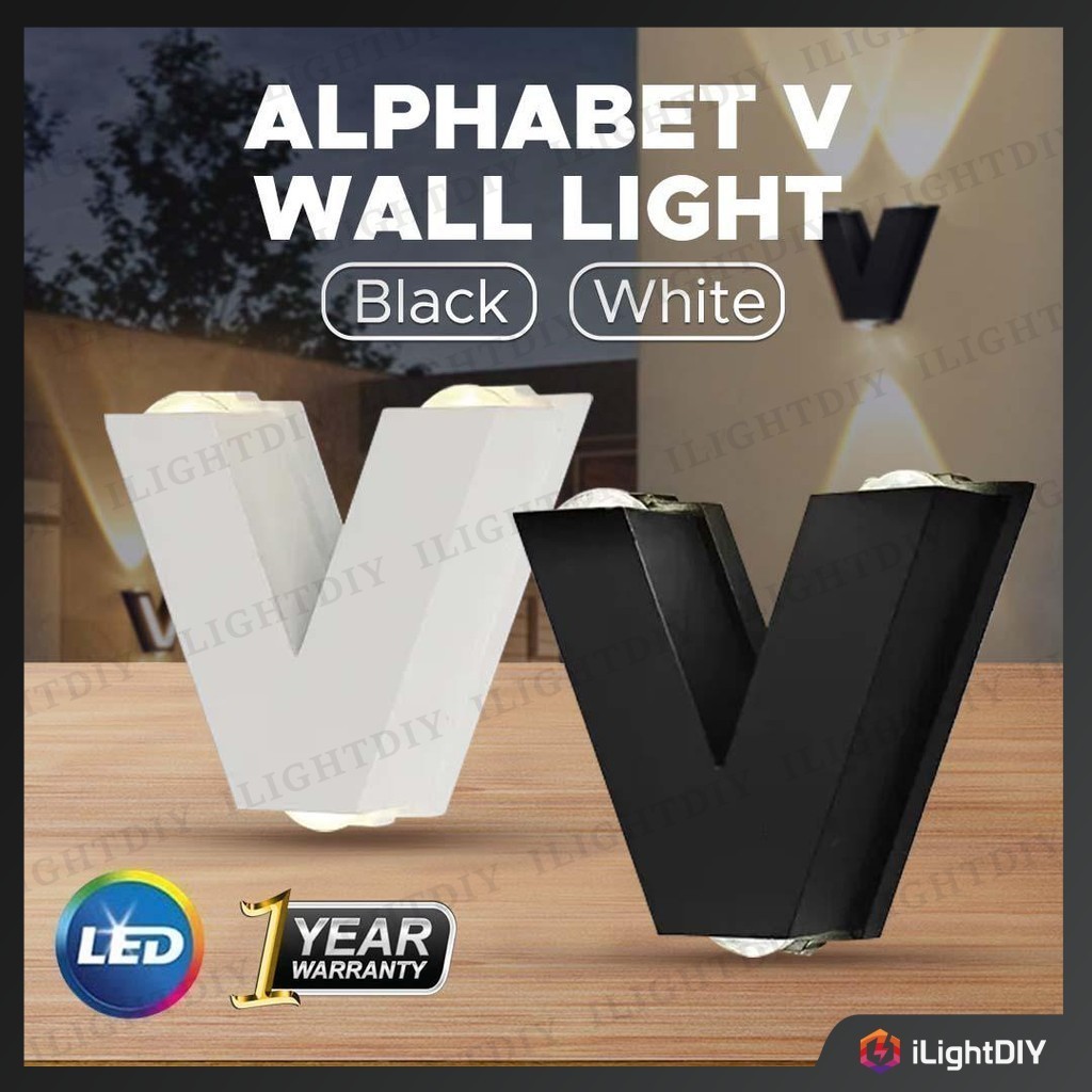 ALPHABET V 3W LED WALL LAMP V SHAPE BLACK/WHITE WALL LIGHT LAMPU ...
