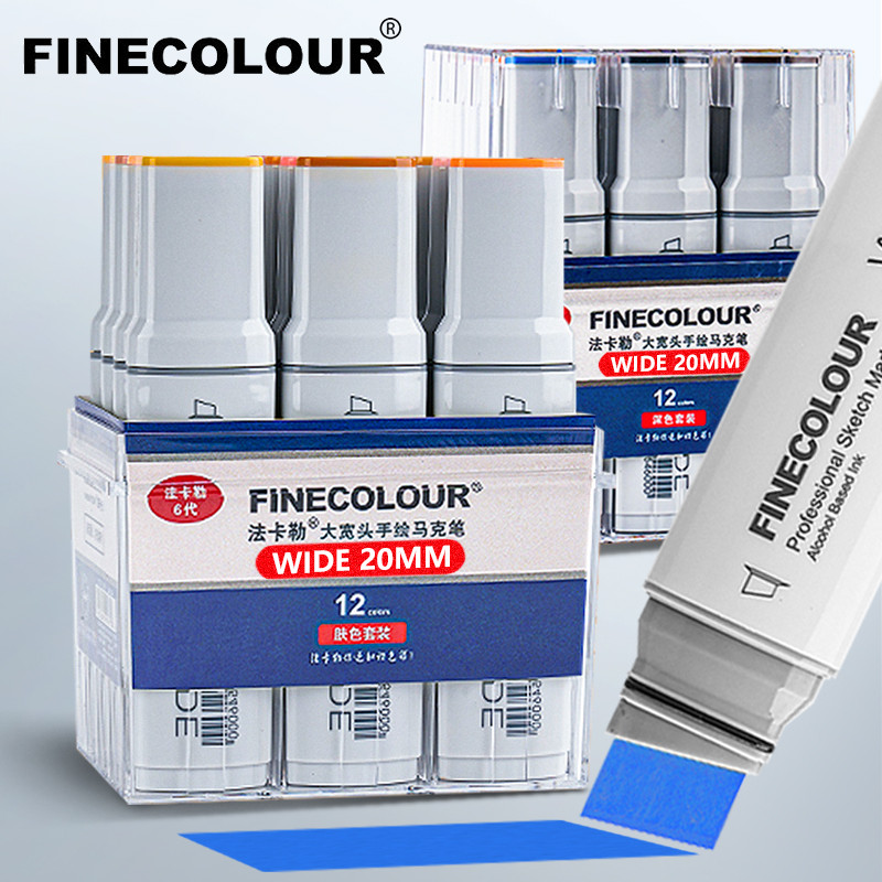 FINECOLOUR EF105 20mm Wide Markers 12 colors Set POP Alcohol Line ...