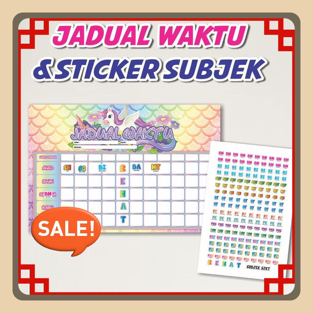 Waktu Kelas, Sticker Subjek Sekolah Murid Pelajar Sekolah, Jadual ...