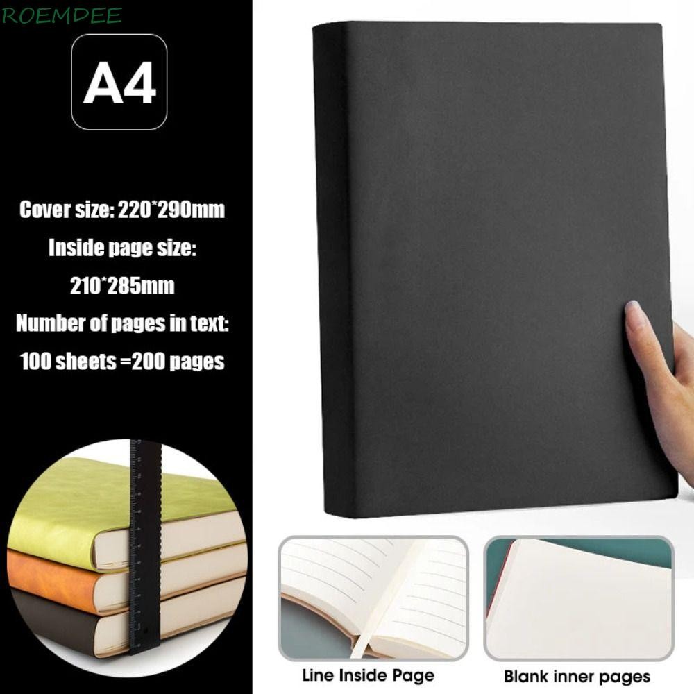 ROEMDEE A4 Thick Notebook, PU Cover Horizontal Line Large Notebook, A4 ...