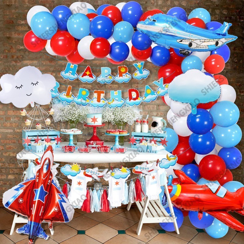 67pcs Blue Sky White Clouds Theme Balloon Party Vintage Airplane ...