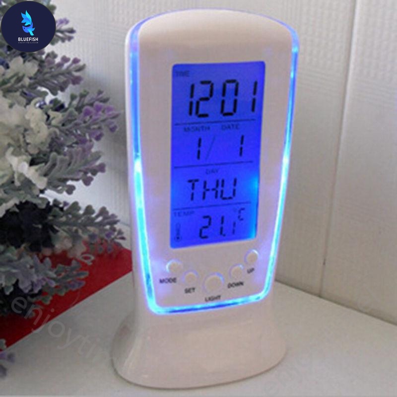 BF ReadyStock Alarm clock digital alarm clock thermometer calendar blue ...