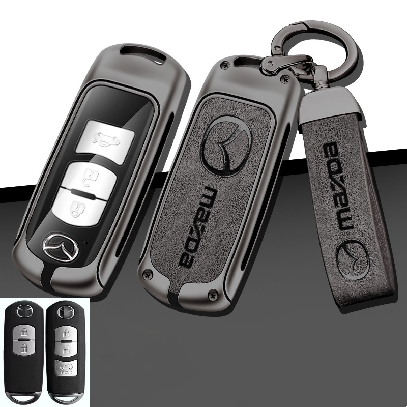 For Mazda Car key sleeve new metal key chain universal genuine leather ...