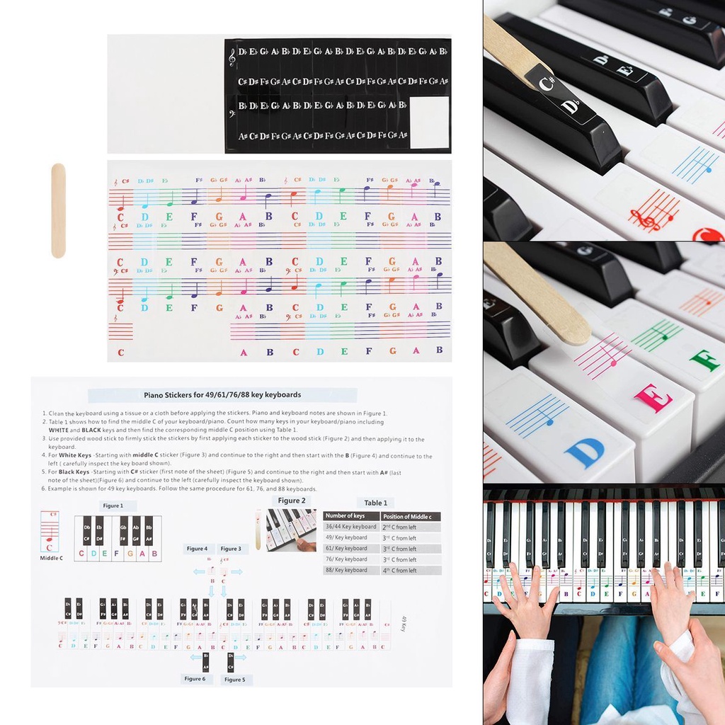 25/49/54/61/88 Color Transparent Piano Keyboard Stickers Electronic ...