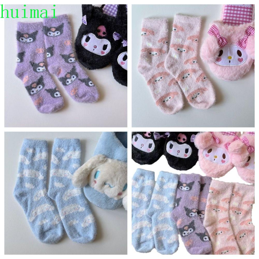 HUIMAI Kuromi Socks, Plush Cartoon Melody Socks, Casual Warm Soft ...