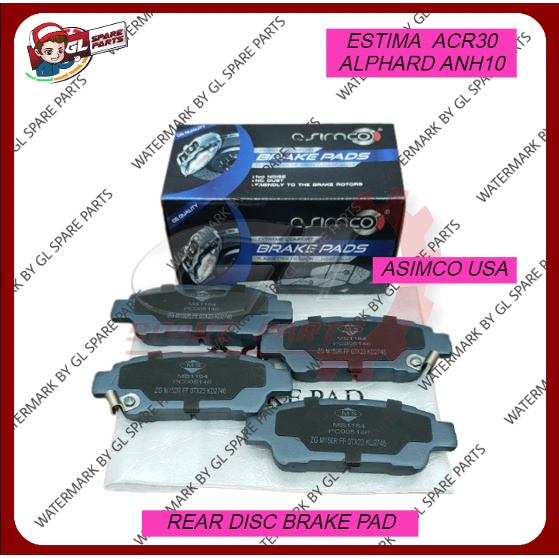 TOYOTA ESTIMA ACR30 ALPHARD ANH10 REAR DISC BRAKE PAD OE USA BRAND ...