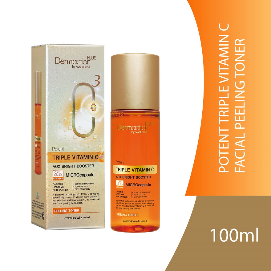 DERMACTION PLUS BY WATSONS Potent Triple Vitamin C Facial Peeling Toner ...