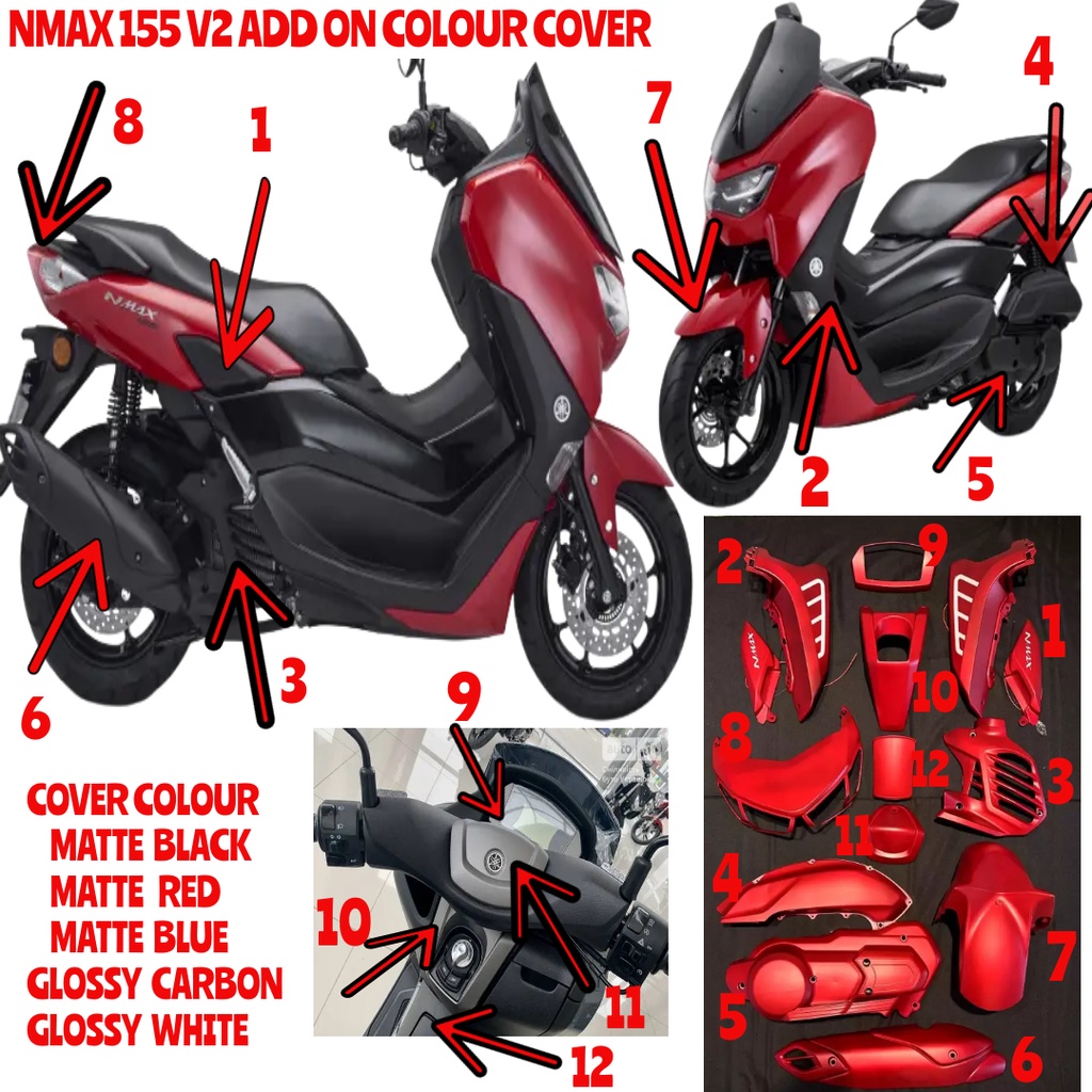 YAMAHA NMAX 155 V1V V2 VVA ADD ON COVER SET V2/12-PCS V1/10 PCS WHITE ...