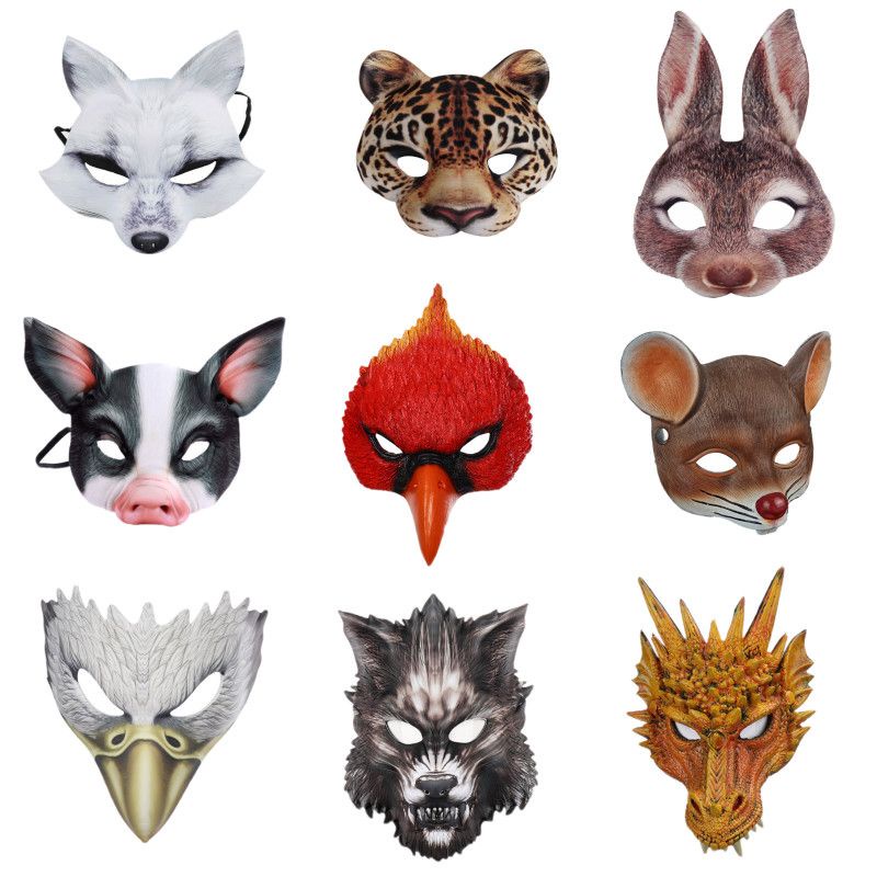 Halloween 3D Animal Mask Fox Wolf Cow Eagle Monkey Cheetah Little White ...