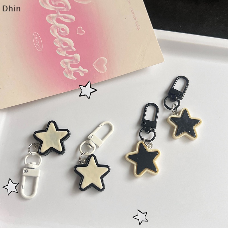 [Dhin] Cute Simple Black White Stars Keyring Y2k Vintage Pentagram ...