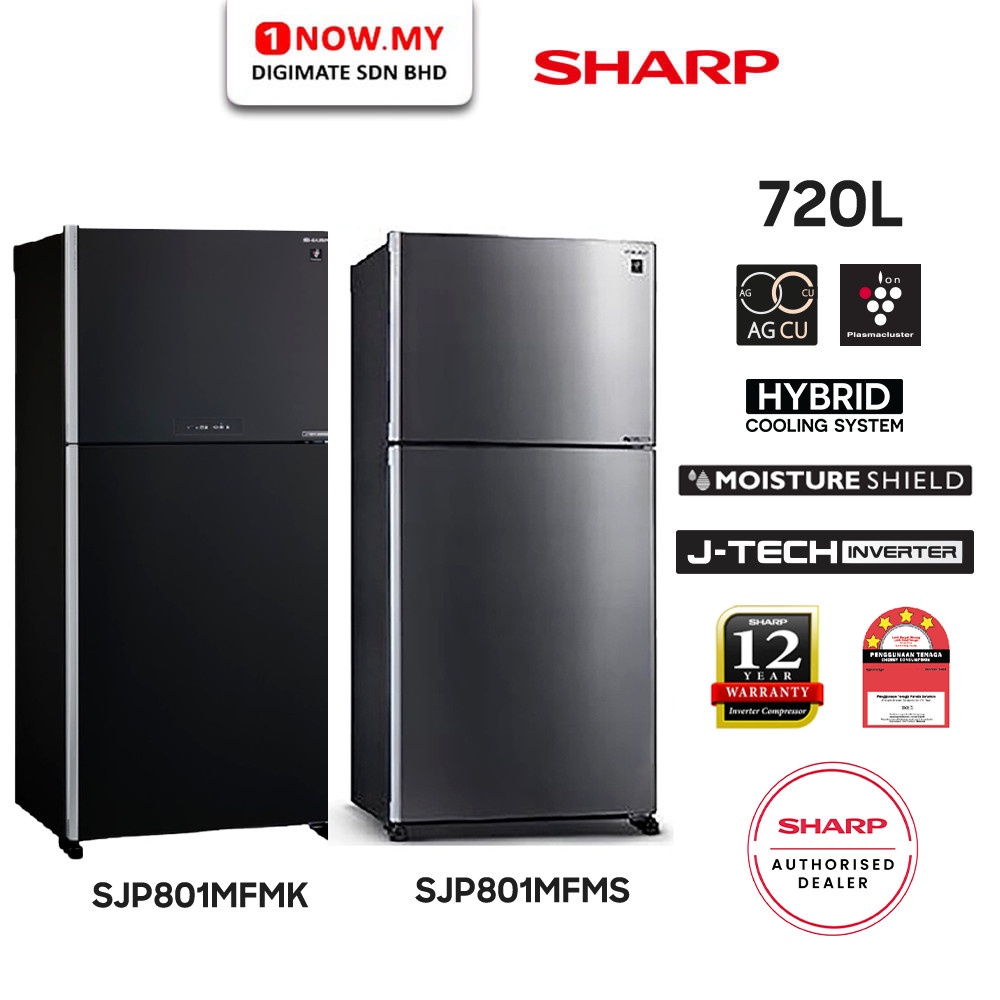 SHARP 720L Inverter Top Mount Freezer Pelican Fridge SJP801MFMK/S | 2 ...